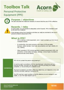 Personal Protective Equipment (PPE) TBT05 - Acorn Health and Safety ...